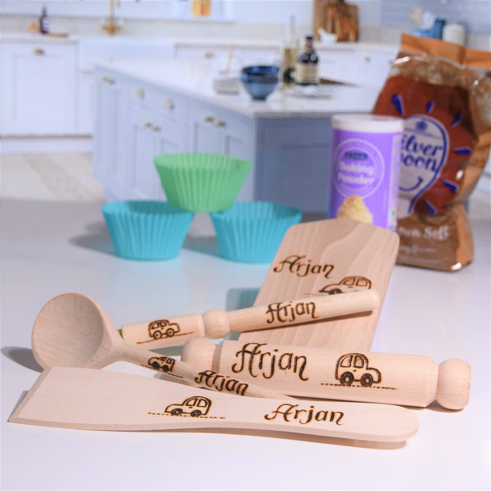 Personalised Childs Wooden Baking Set - Cove Calligraphy
