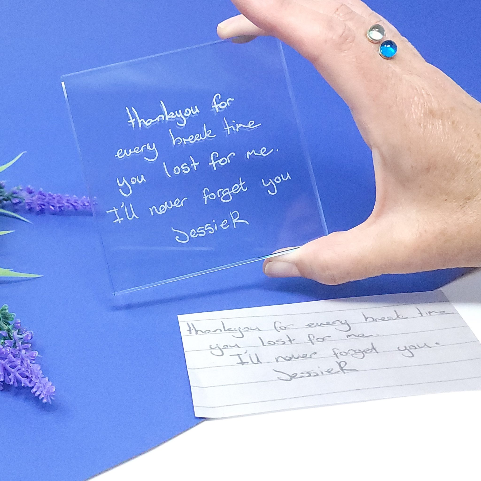 Glass Coaster with engraved Handwriting