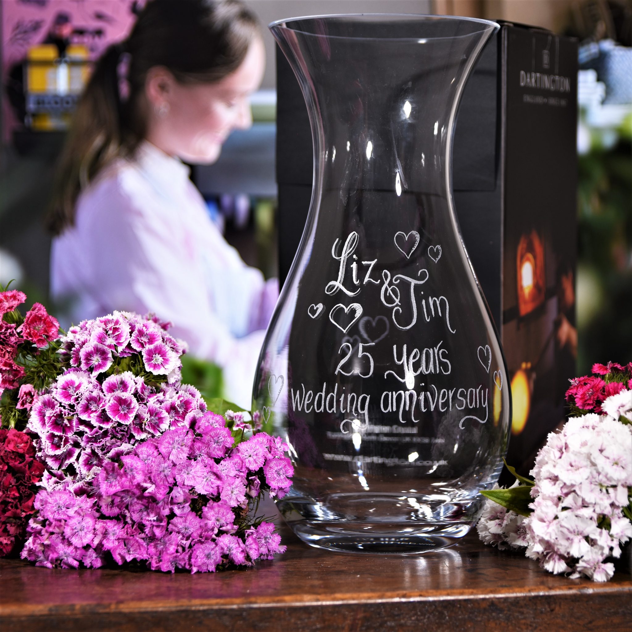 Hand Engraved Anniversary Vase - Cove Calligraphy